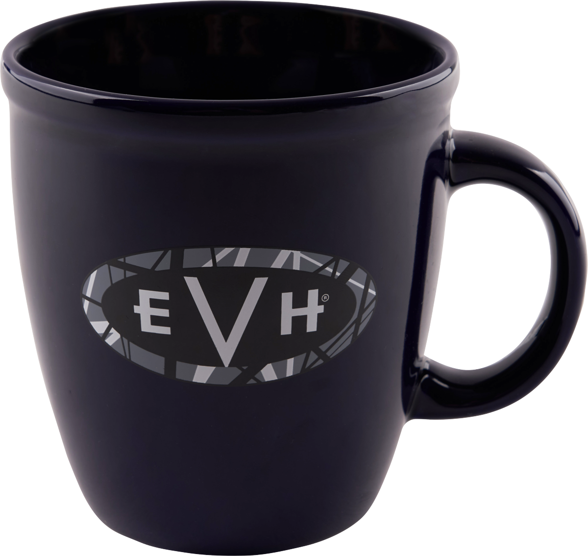 TASSE AVEC LOGO EVH, LOGO BLEU/NIVEAUX DE GRIS – Drummond Musique